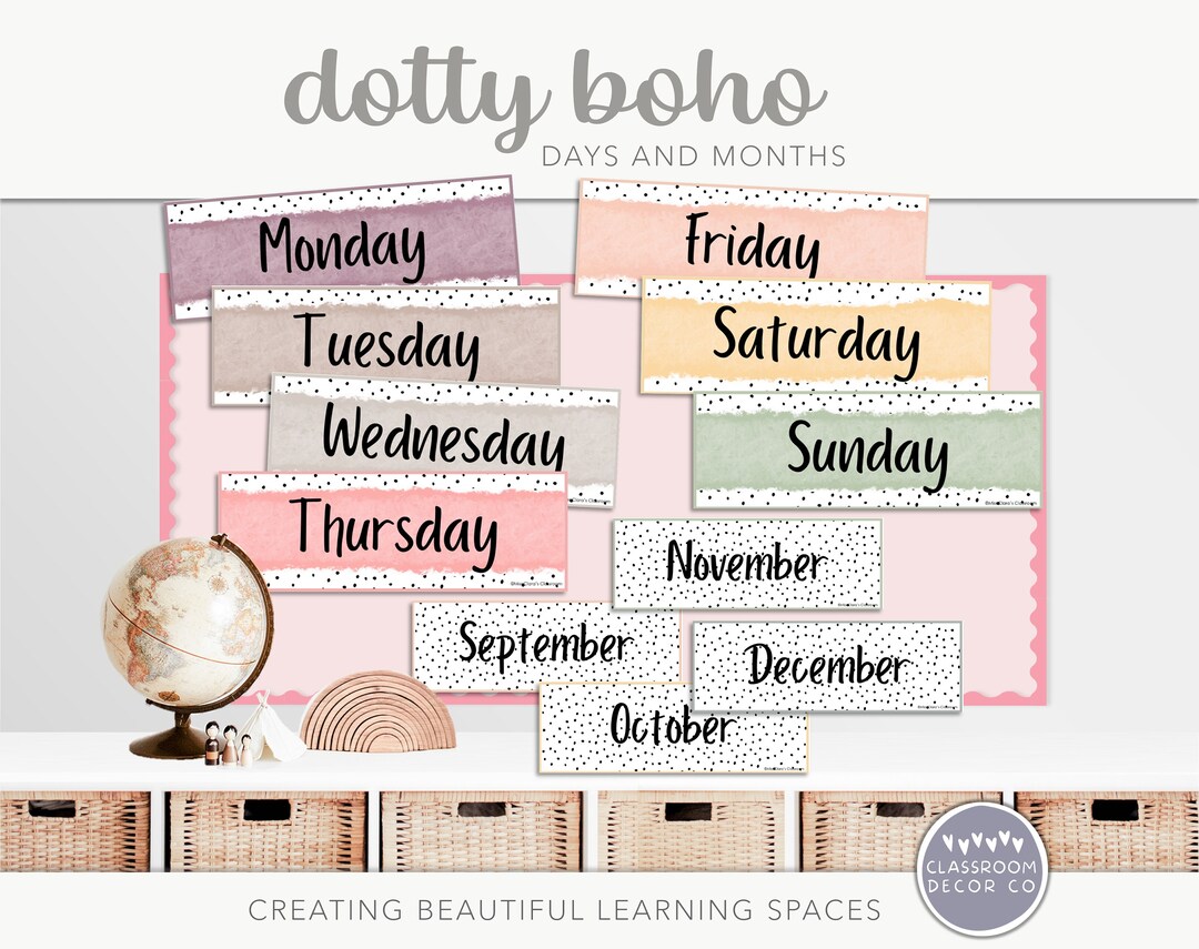 DOTTY BOHO Days and Months Display Classroom Printables - Etsy