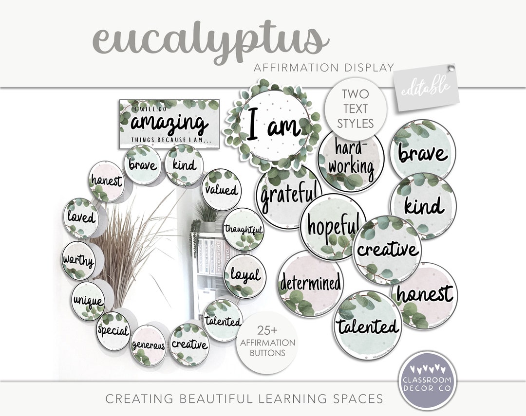 EUCALYPTUS Affirmation Display, Self Esteem Classroom Display ...