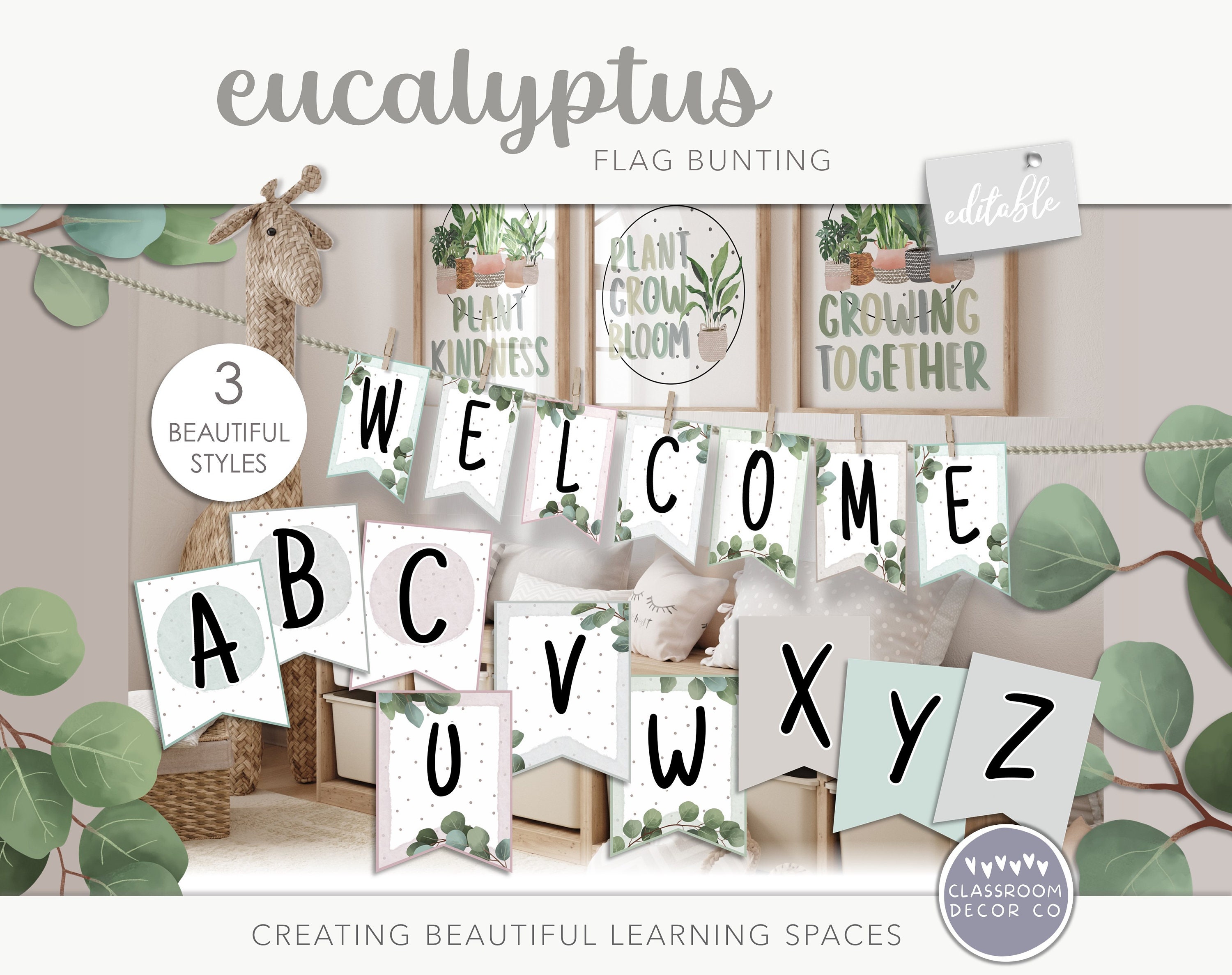 EUCALYPTUS Flag Bunting, Custom Classroom Display, Classroom Header ...