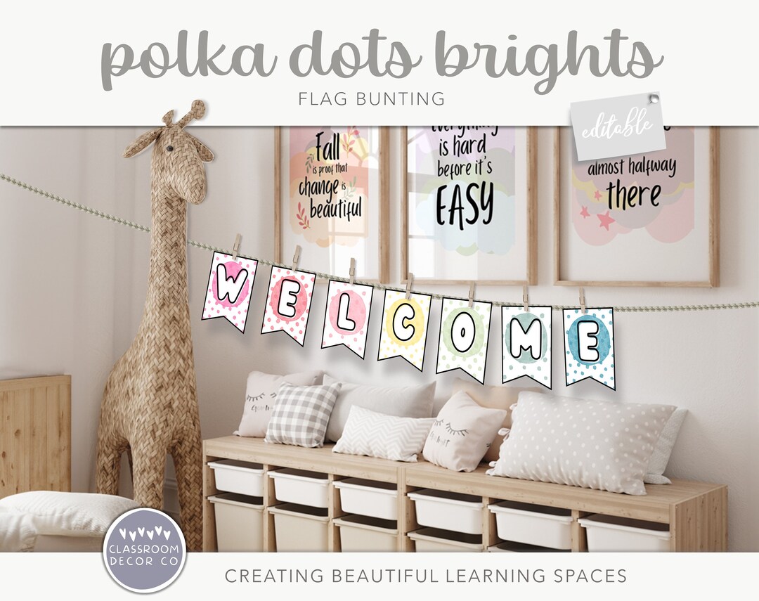 POLKA DOTS ‘BRIGHTS’ Flag Bunting, Custom Classroom Display, Classroom ...