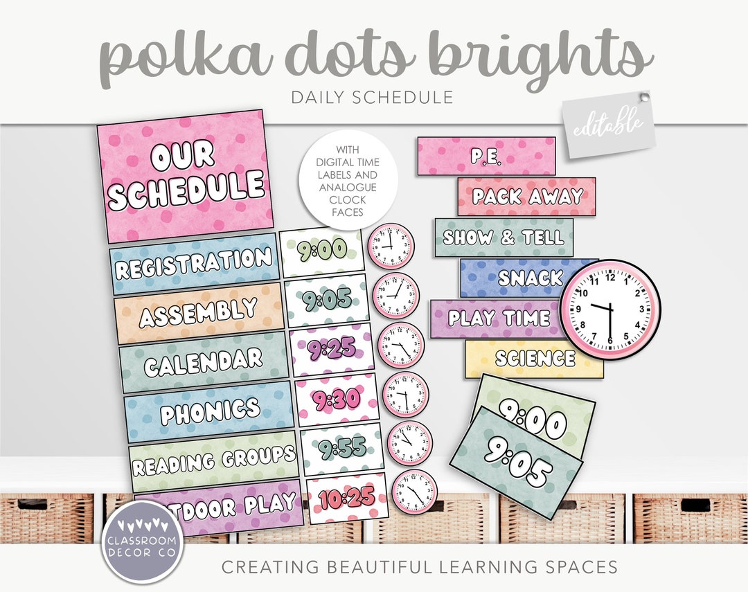 POLKA DOTS ‘BRIGHTS’ Daily Schedule, Classroom Timetable Display ...