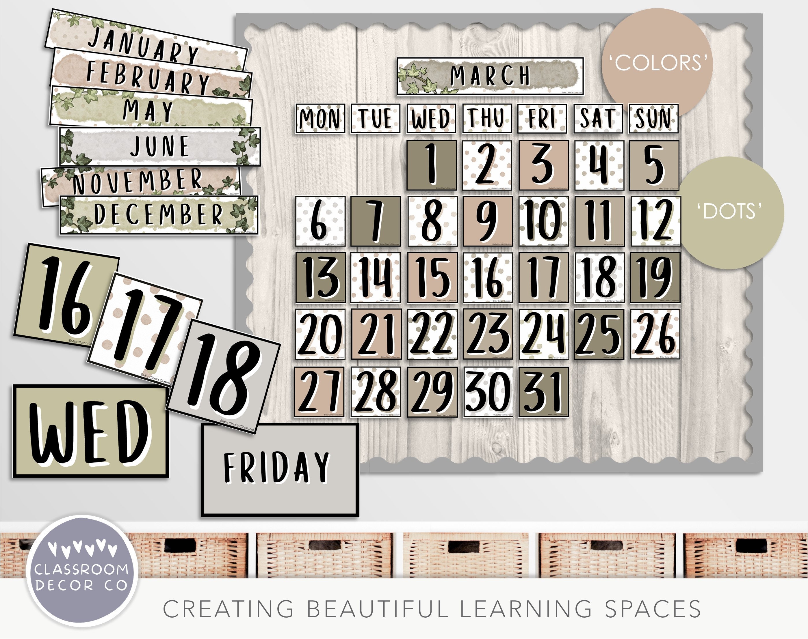 BOHO FARMHOUSE Classroom Calendar Modern Farmhouse Classroom - Etsy