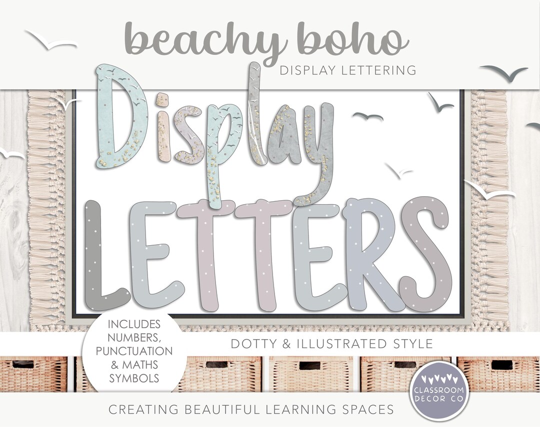 BEACHY BOHO Display Lettering, Bulletin Board Classroom Letters, Modern ...