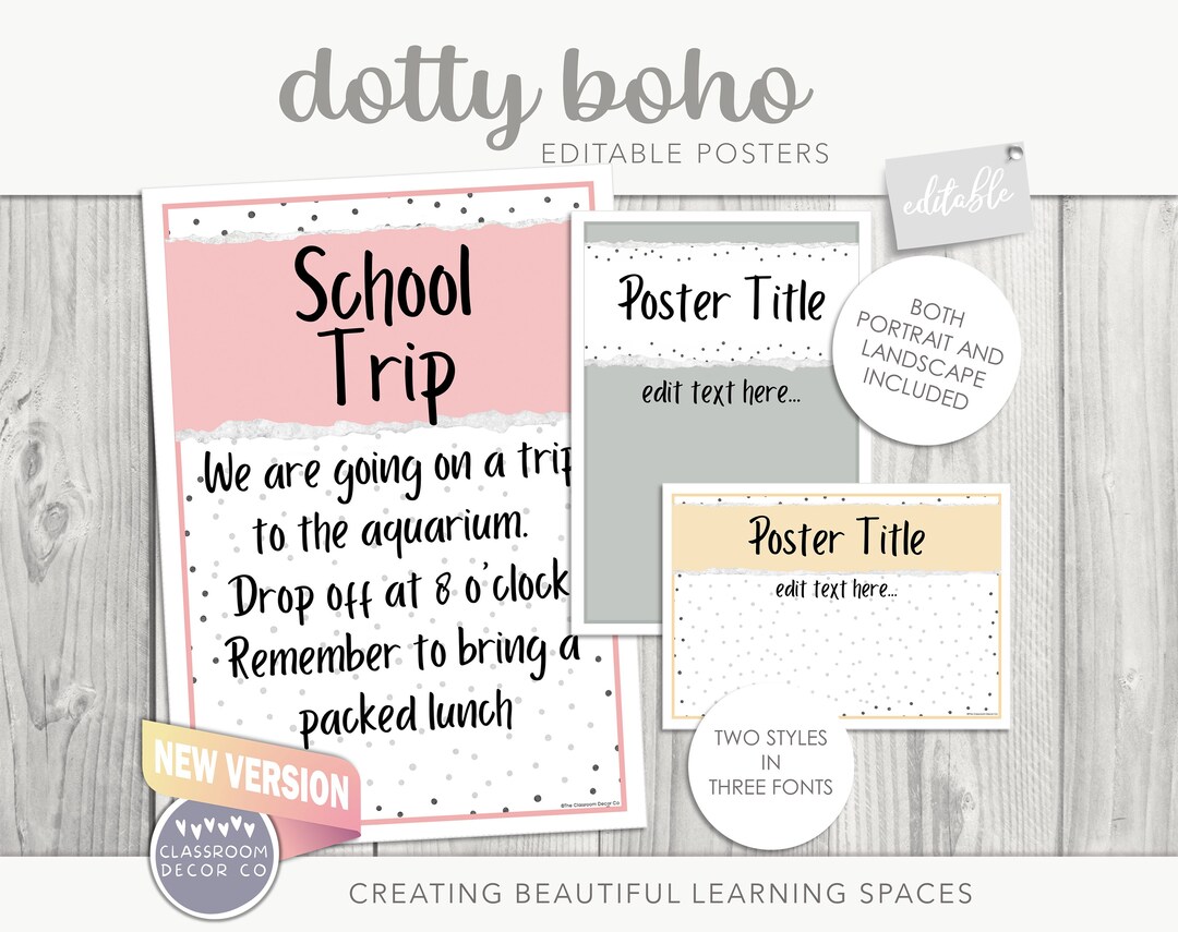 DOTTY BOHO Editable Classroom Posters, Customizable Display, Classroom ...