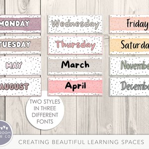 DOTTY BOHO Days and Months Display, Classroom Printables, Classroom ...
