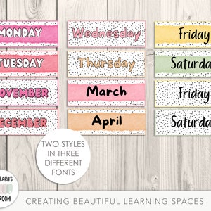 DOTTY WATERCOLOR Days and Months Display, Days of the Week Display ...