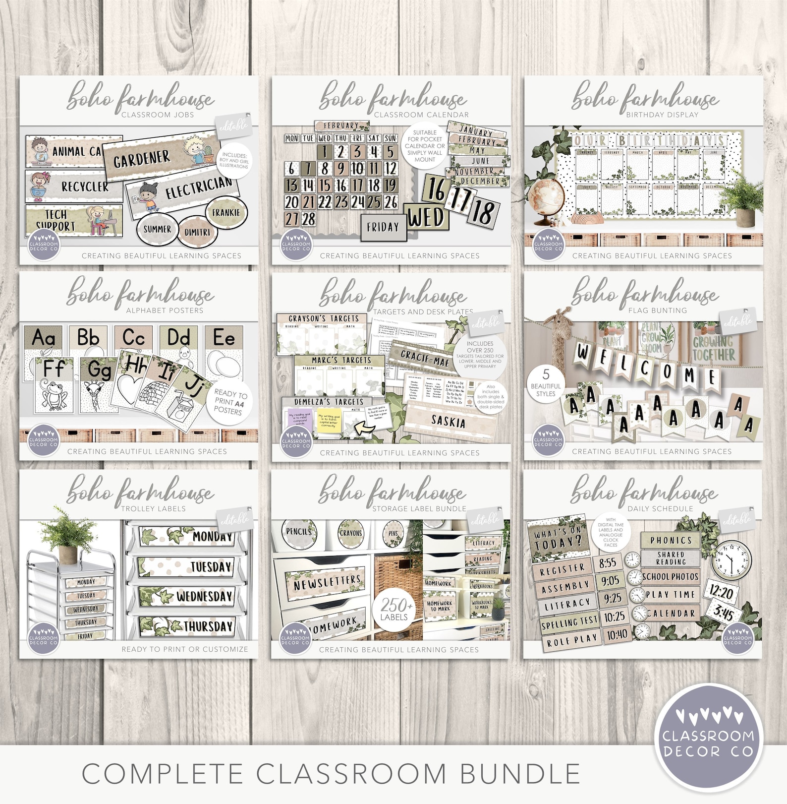 BOHO FARMHOUSE Complete Classroom Display Bundle, Customizable Display ...