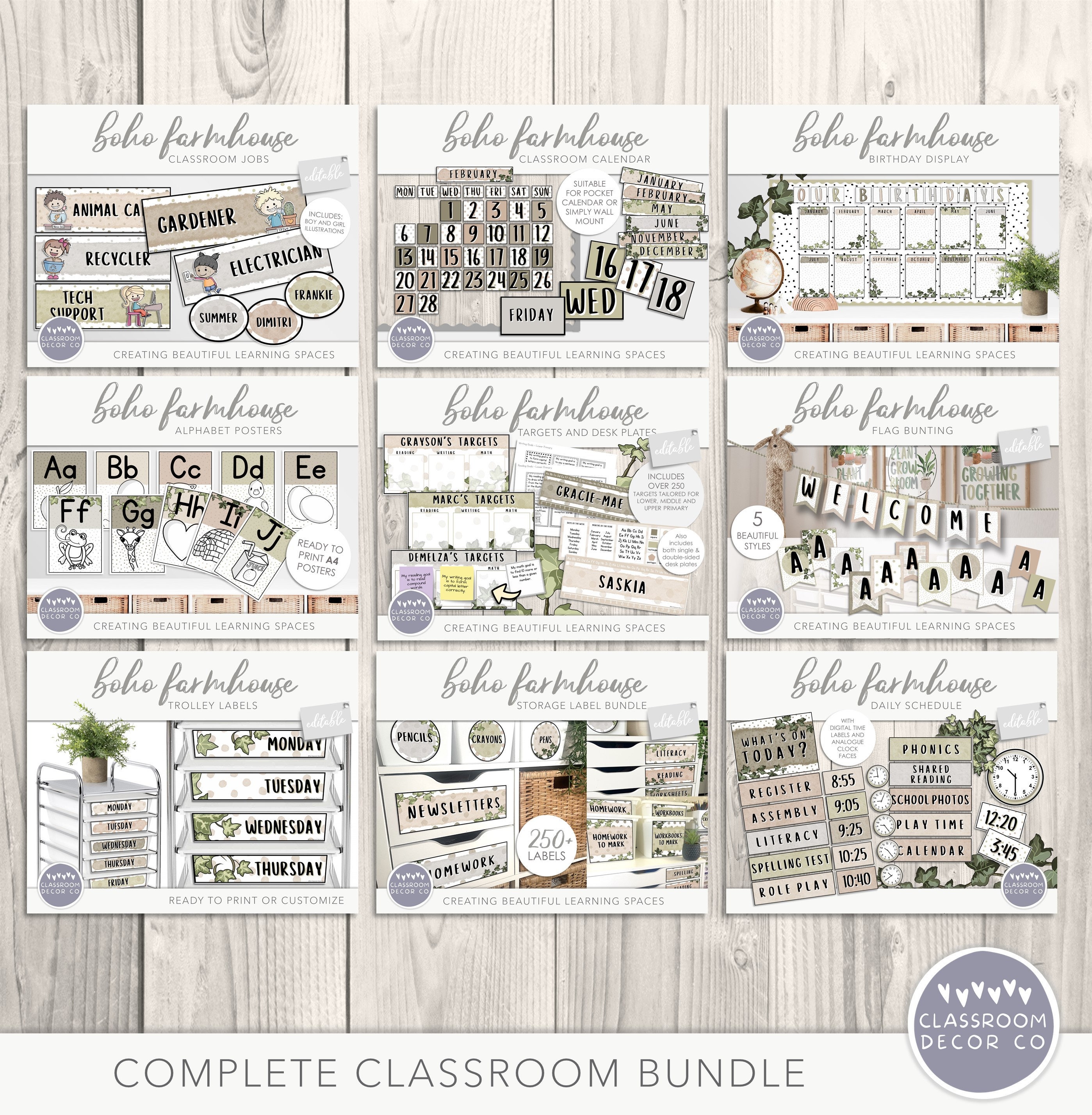 BOHO FARMHOUSE Complete Classroom Display Bundle, Customizable Display ...