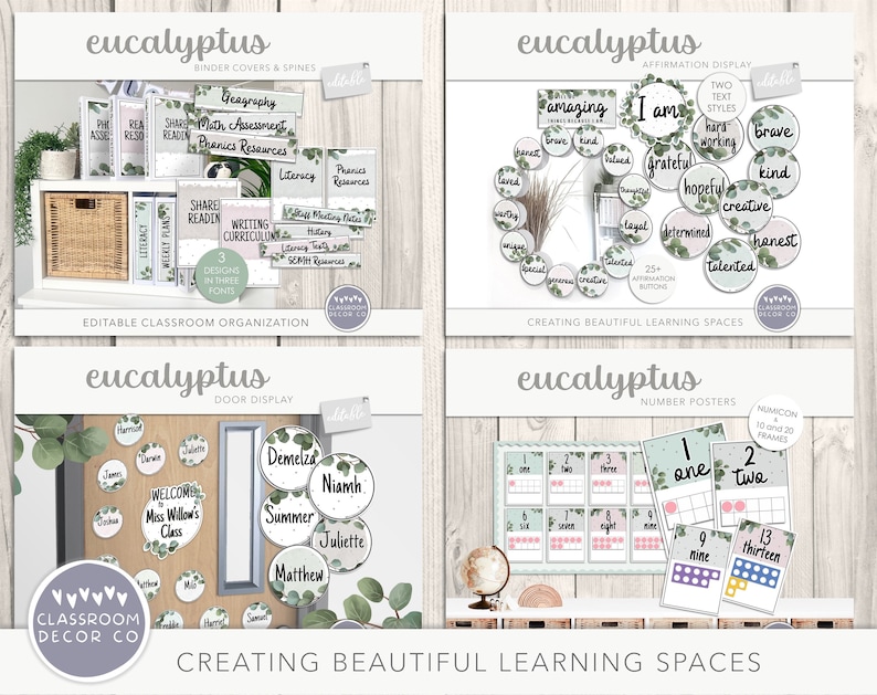 EUCALYPTUS Complete Classroom Display Bundle, Customizable Display ...