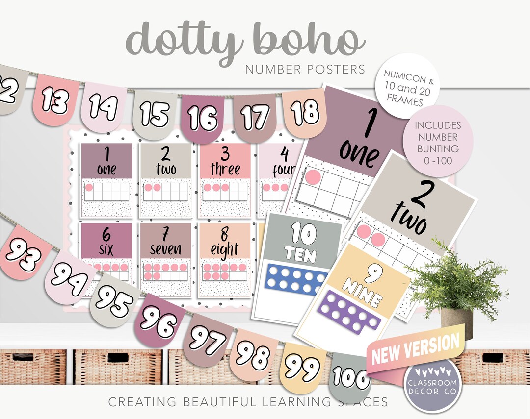 DOTTY BOHO Number Posters, Tens Frames Number Posters, Numicon Display ...