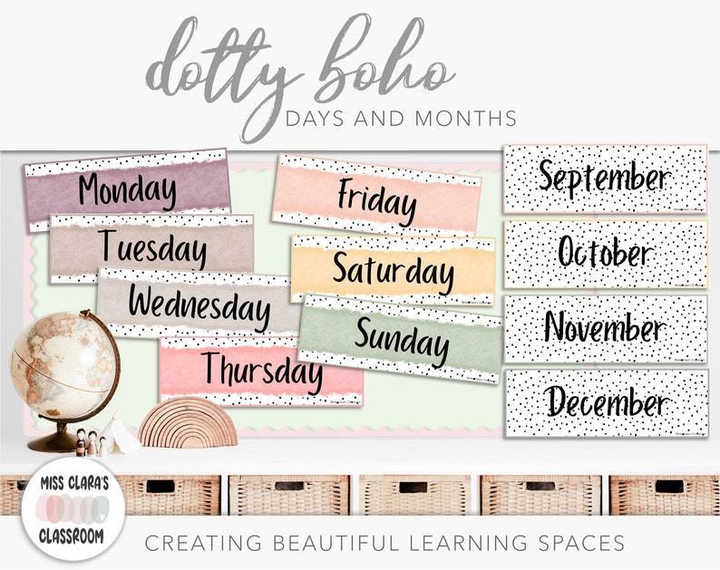 DOTTY BOHO Days and Months Display Classroom Printables - Etsy