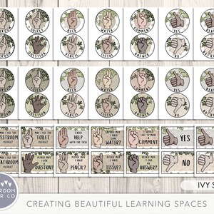 BOHO FARMHOUSE Hand Signal Posters, Editable Classroom Communication ...