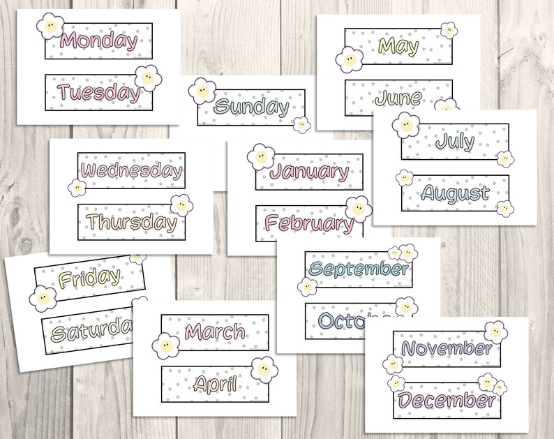 PASTEL CUTIE Days and Months Display, Days of the Week, Months of the ...