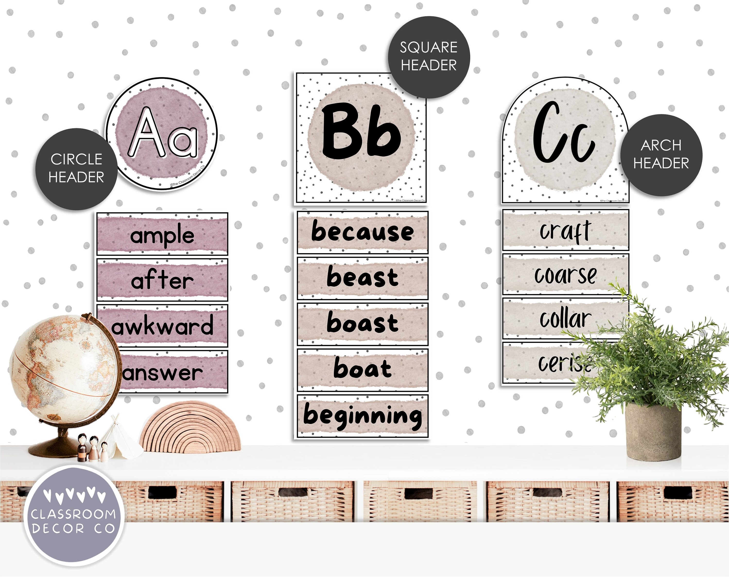 DOTTY BOHO Word Wall, Editable, Vocabulary Wall, Neutral Classroom ...
