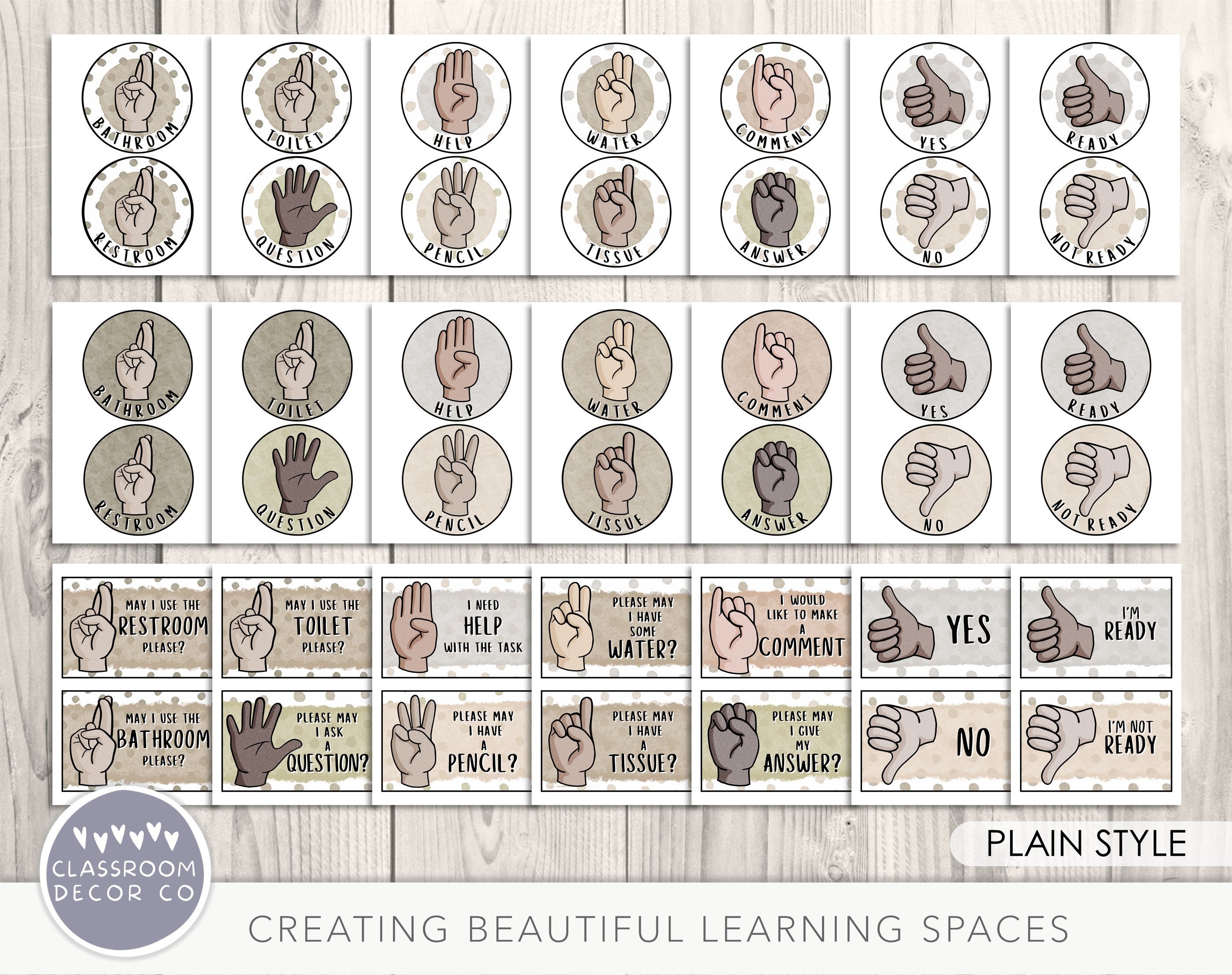 BOHO FARMHOUSE Hand Signal Posters, Editable Classroom Communication ...