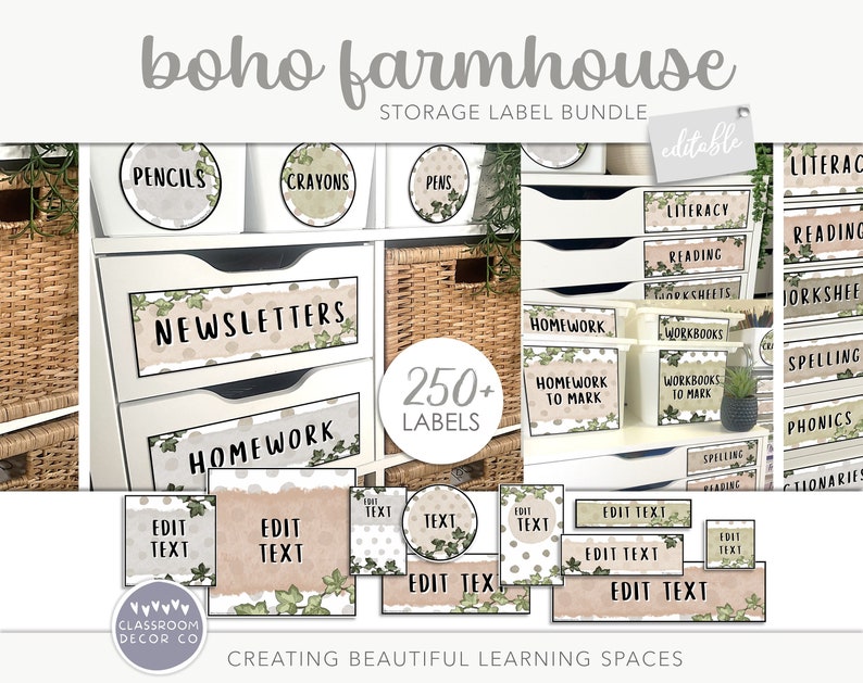 BOHO FARMHOUSE Storage Label Bundle, Classroom Organization Labels ...