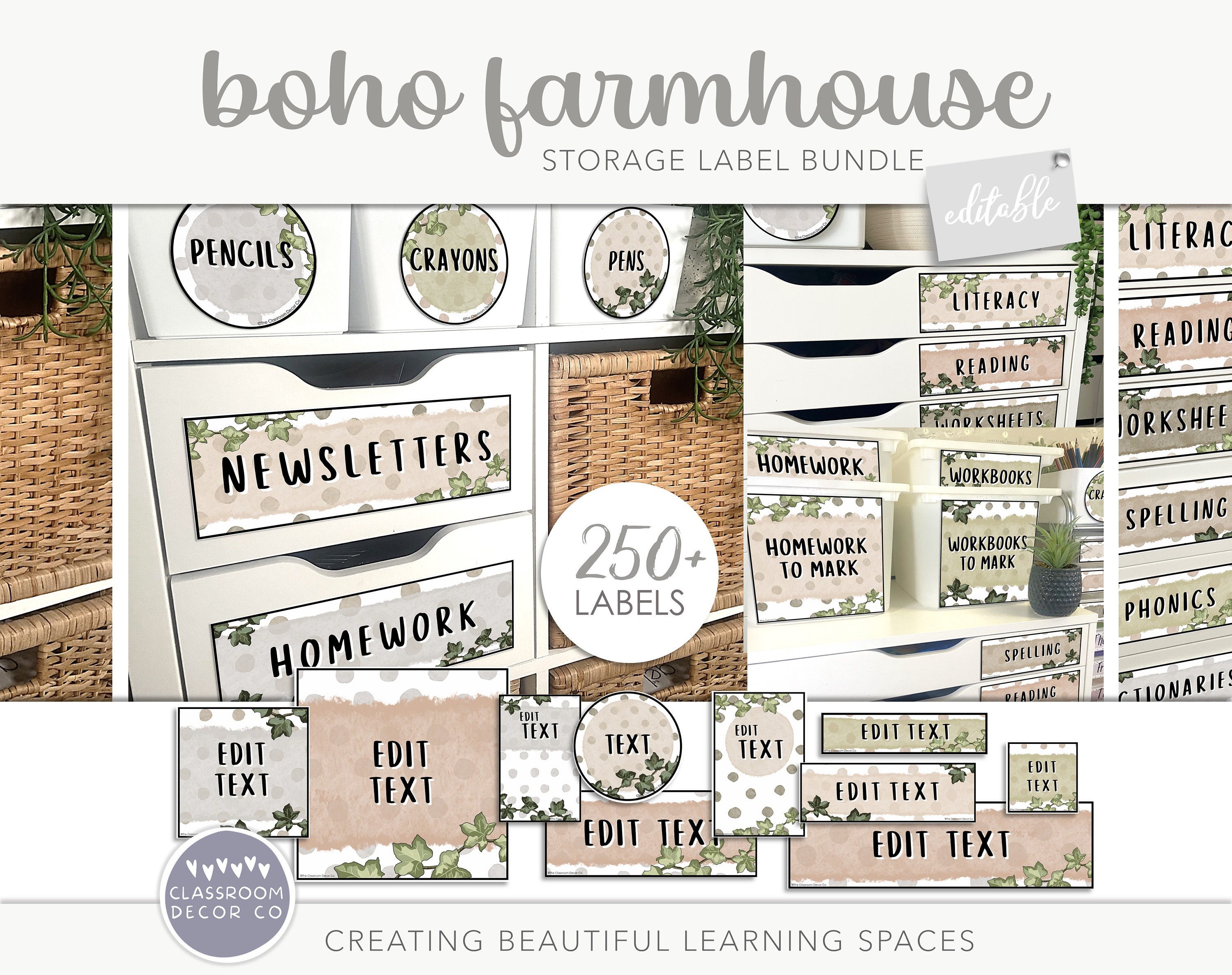BOHO FARMHOUSE Storage Label Bundle, Classroom Organization Labels ...