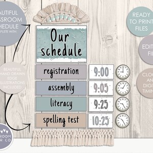 BEACHY BOHO Daily Schedule, Classroom Timetable Display Organizer ...