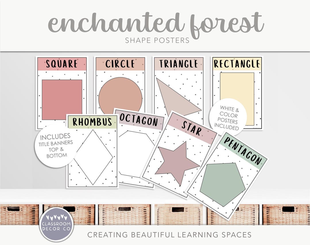 ENCHANTED FOREST Shape Posters, Classroom Printables, Rustic Woodland ...