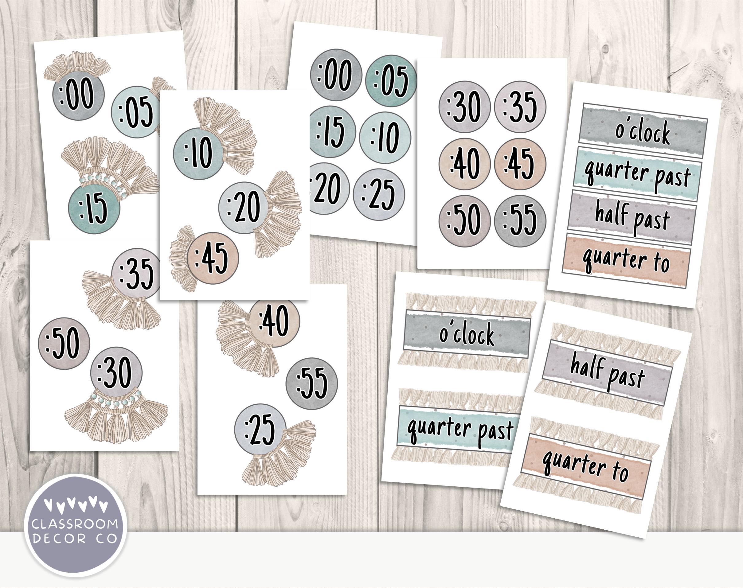 BEACHY BOHO Clock Numbers, Clock Printables, Classroom Printables ...