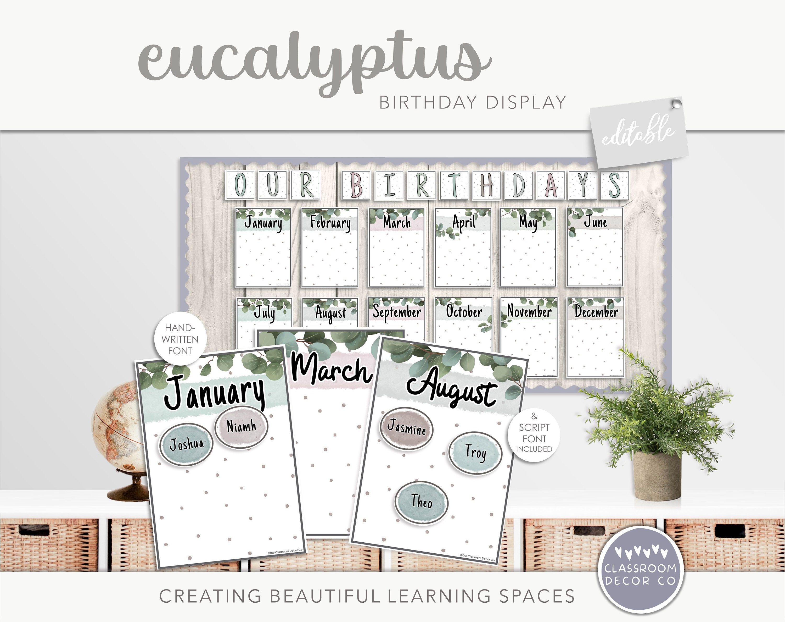 EUCALYPTUS Birthday Display, Celebration Classroom Display, Modern ...