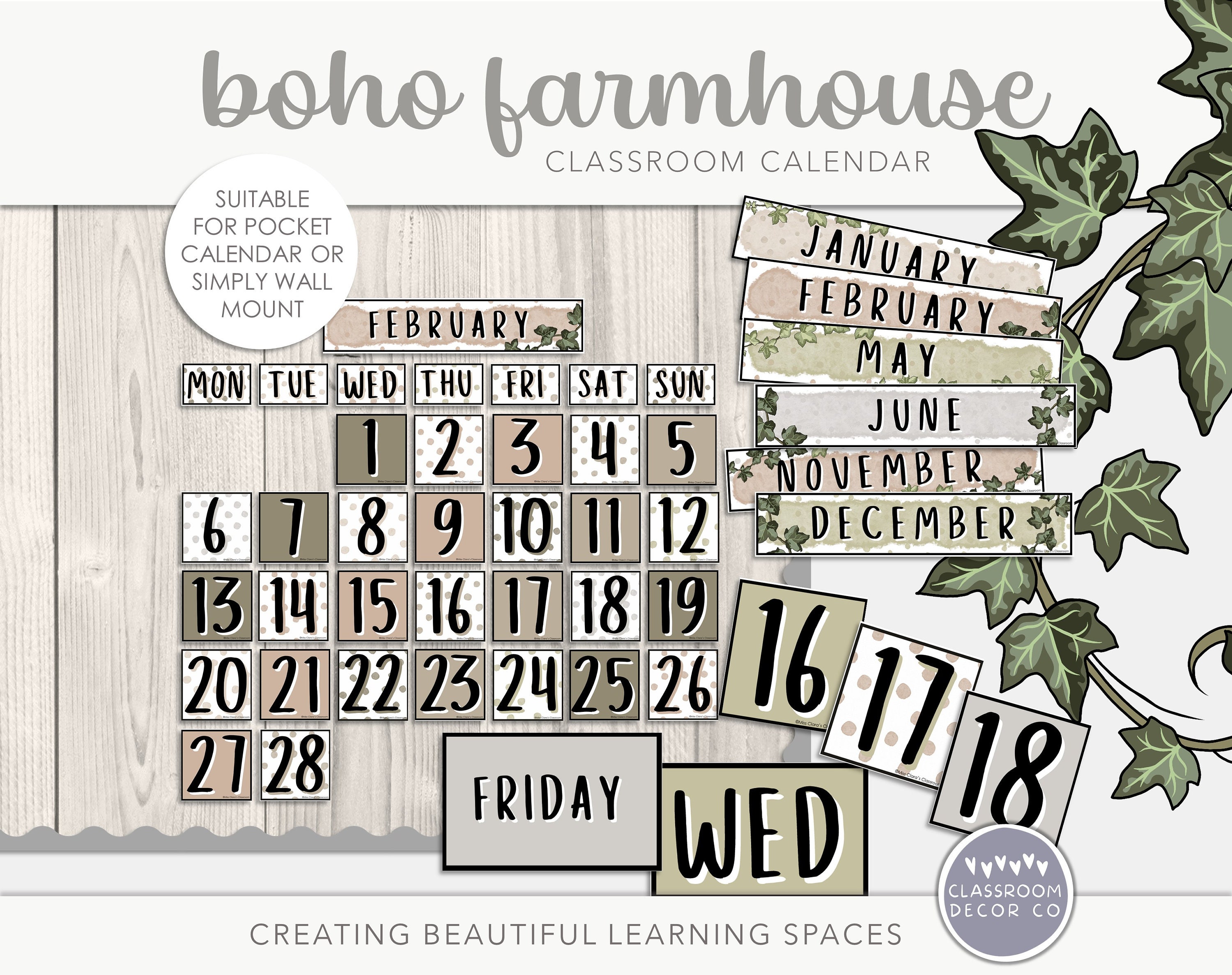 BOHO FARMHOUSE Classroom Calendar Modern Farmhouse Classroom - Etsy