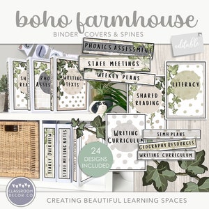 BOHO FARMHOUSE Binder Covers and Spines, Custom Classroom Organization ...