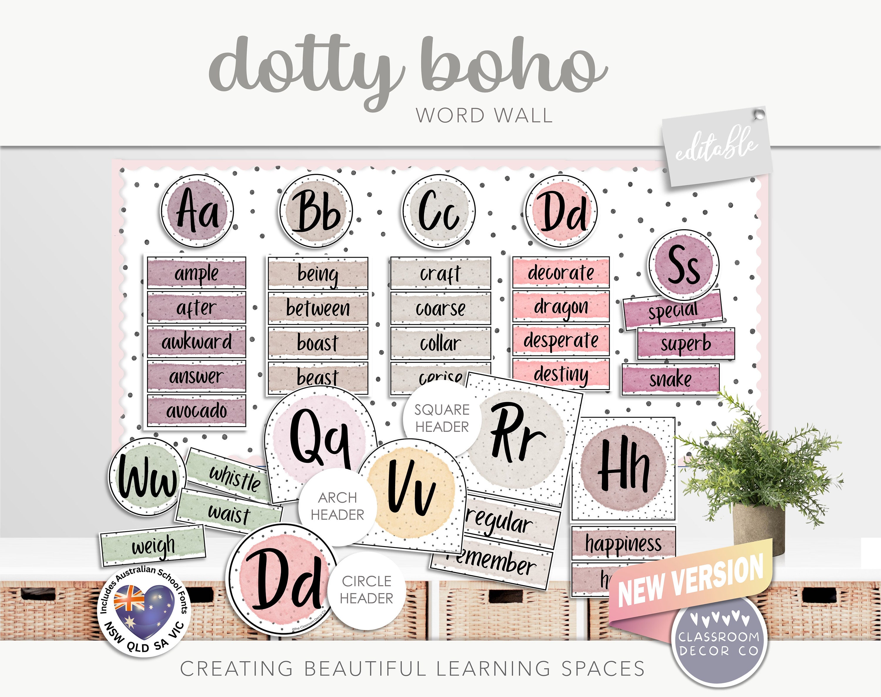 DOTTY BOHO Word Wall, Editable, Vocabulary Wall, Neutral Classroom ...