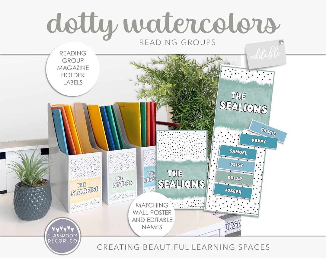 DOTTY WATERCOLOR Reading Groups, Magazine Holder Labels and Reading ...