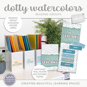 DOTTY WATERCOLOR Reading Groups, Magazine Holder Labels and Reading ...