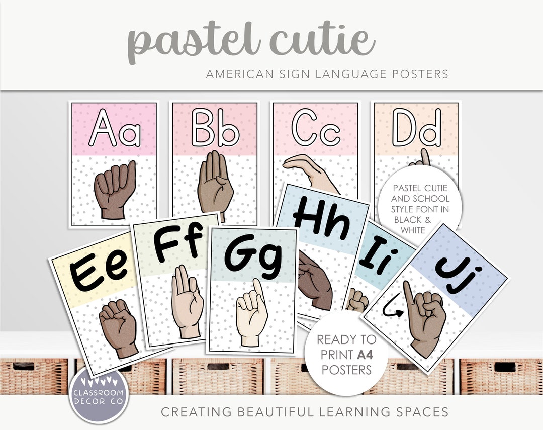 PASTEL CUTIE American Sign Language Posters, ASL Display, Inclusive ...