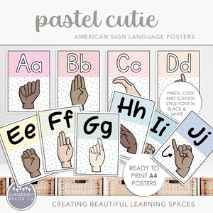PASTEL CUTIE American Sign Language Posters, ASL Display, Inclusive ...