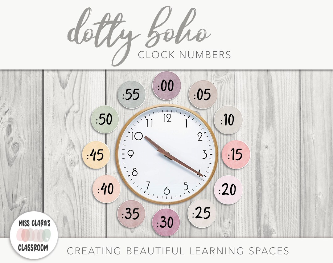 DOTTY BOHO Clock Numbers Clock Printables Classroom - Etsy