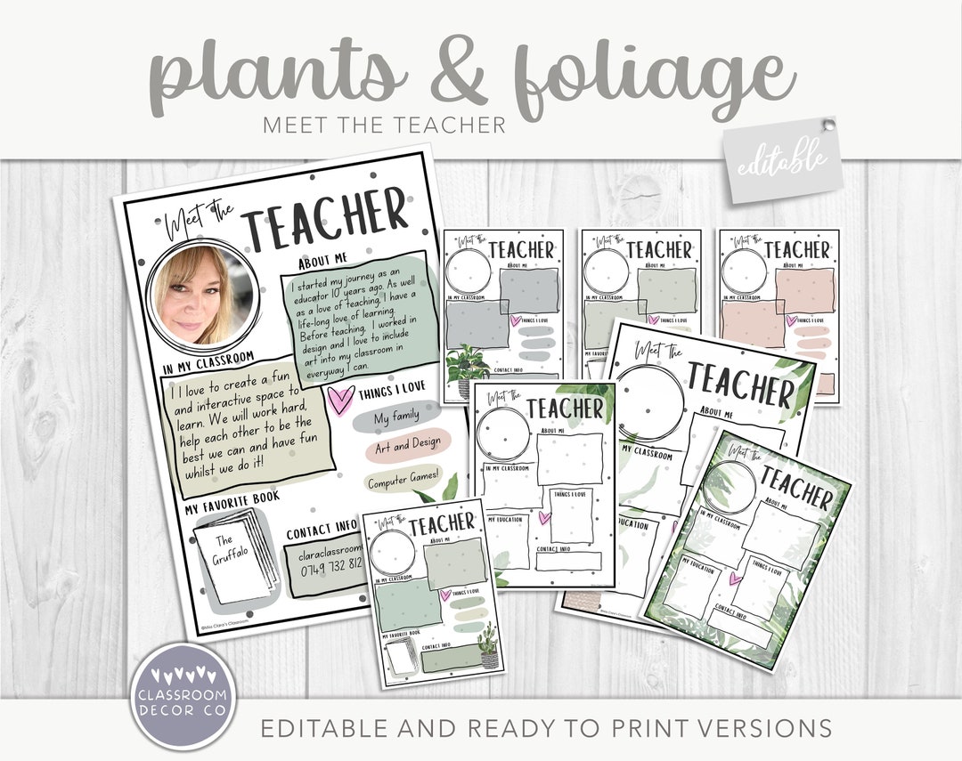 PLANTS & FOLIAGE Meet the Teacher, Customizable Teacher Fact File ...