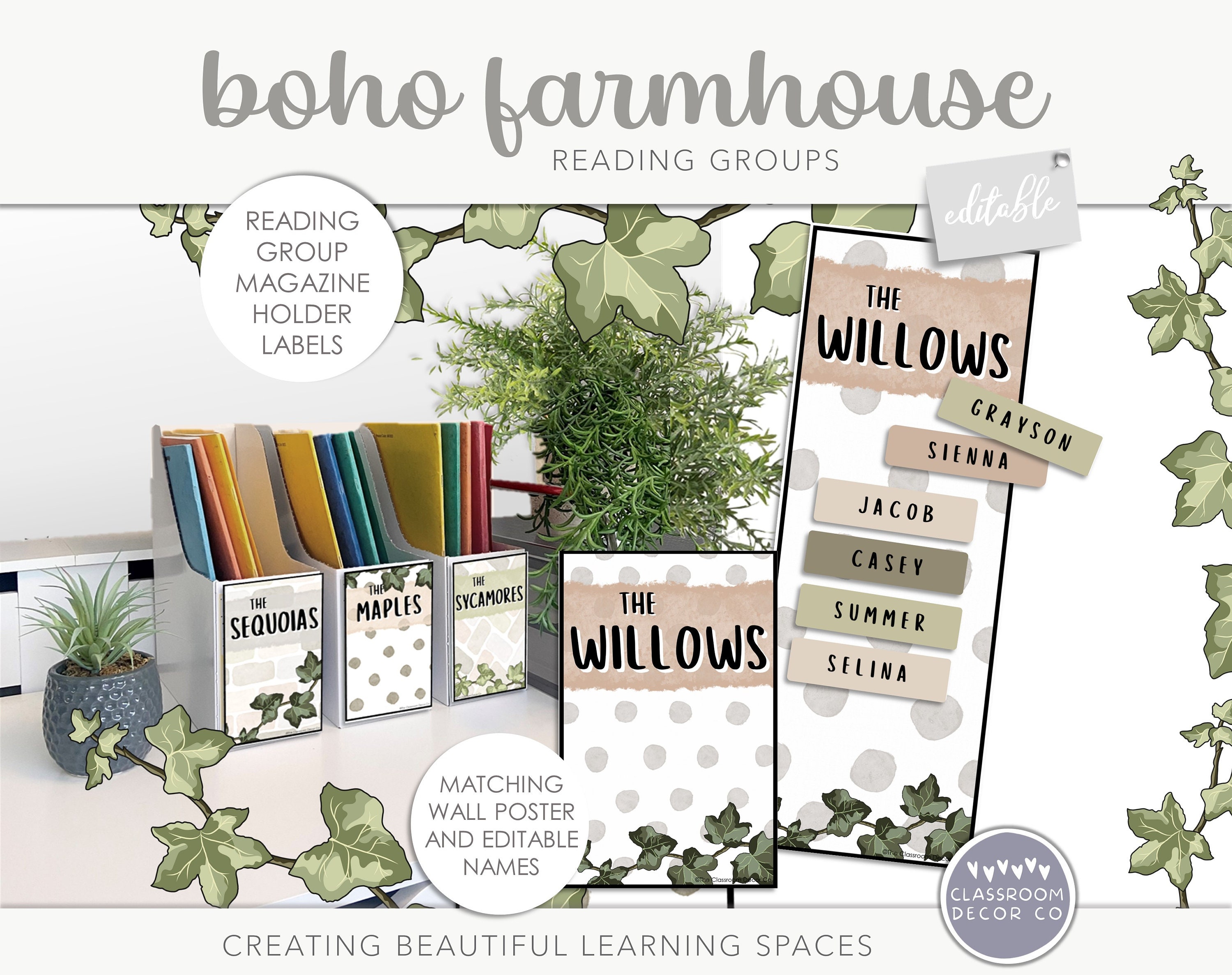 BOHO FARMHOUSE Reading Groups Labels, Classroom Group Organization ...