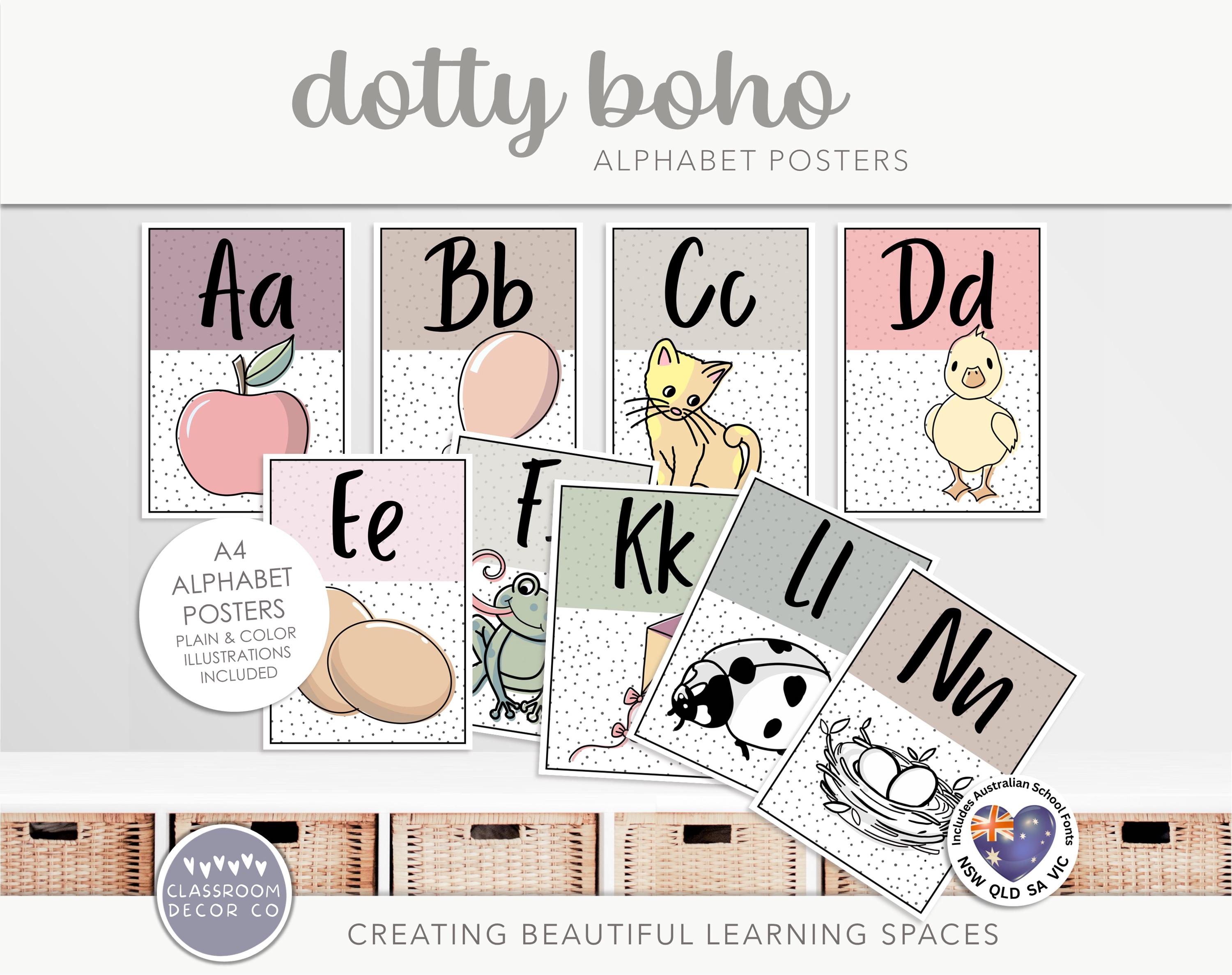 DOTTY BOHO Alphabet Posters, Neutral Classroom Decor, Primary Classroom ...