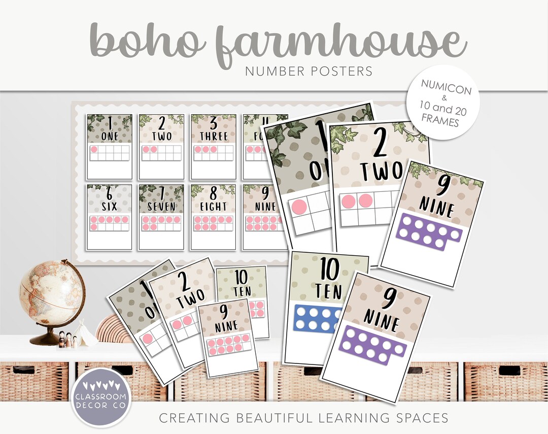 BOHO FARMHOUSE Number Posters, Tens Frames Number Posters, Numicon ...