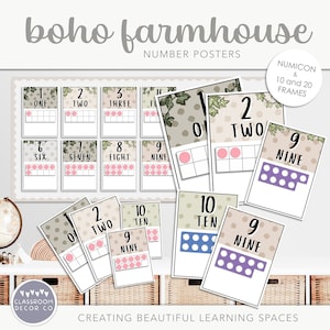 BOHO FARMHOUSE Number Posters, Tens Frames Number Posters, Numicon ...