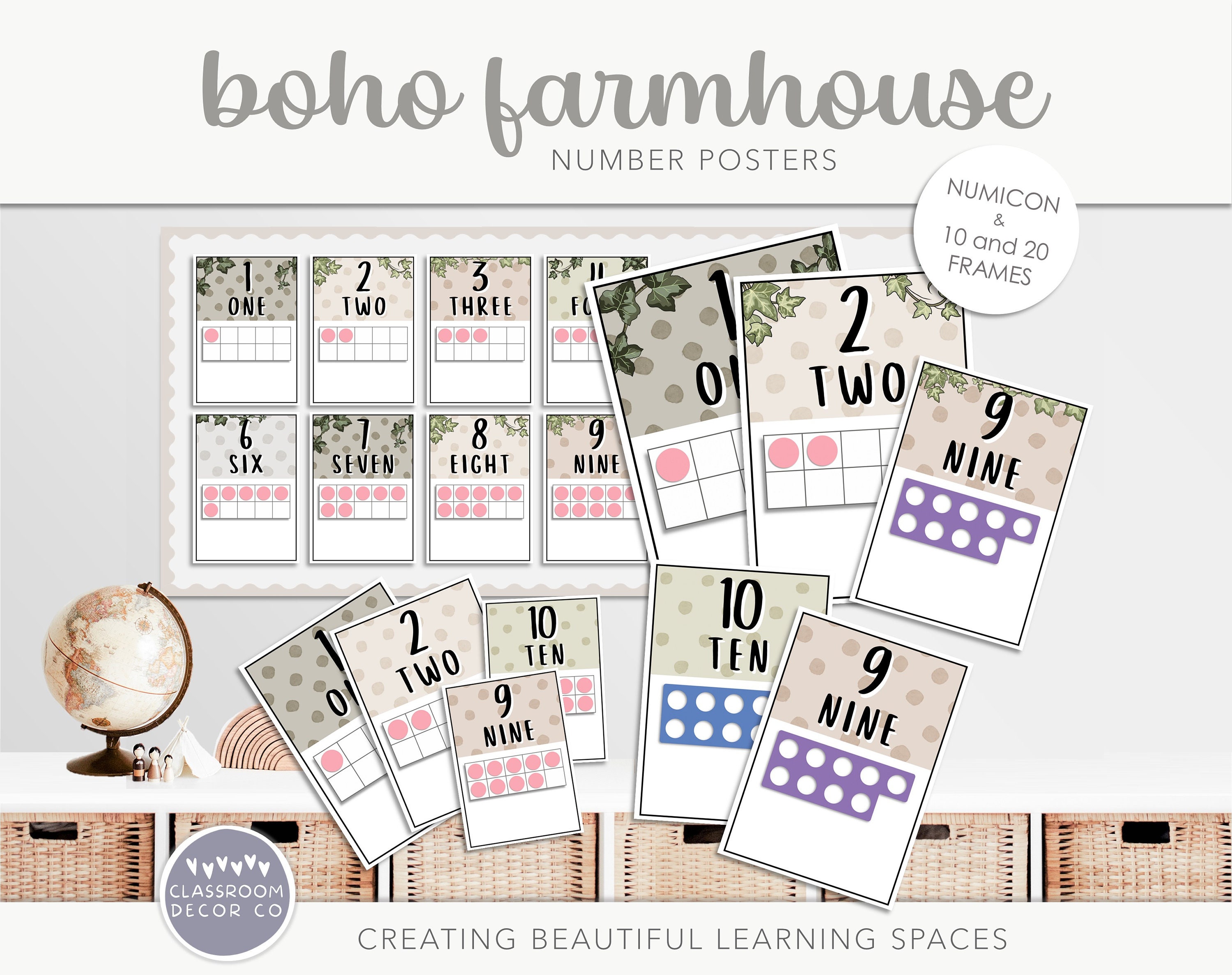 BOHO FARMHOUSE Number Posters, Tens Frames Number Posters, Numicon ...
