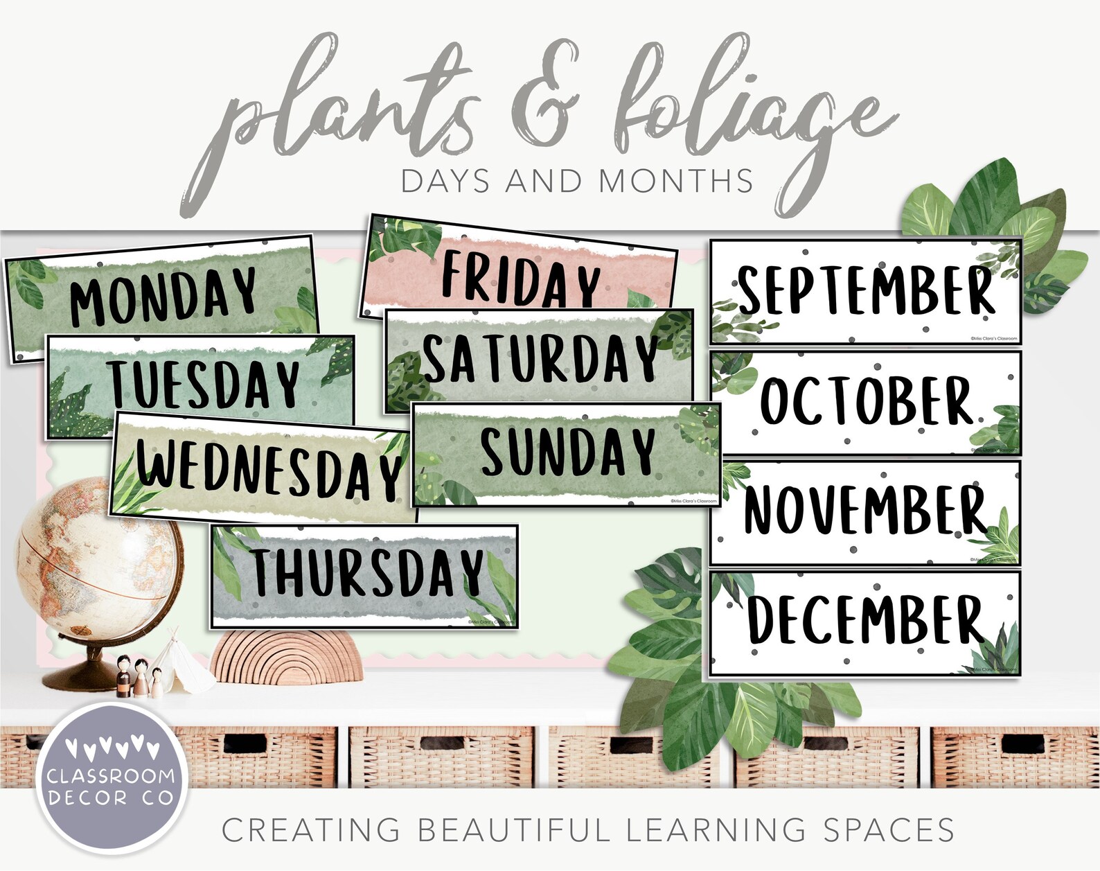 PLANTS & FOLIAGE Days and Months Display Days of the Week - Etsy