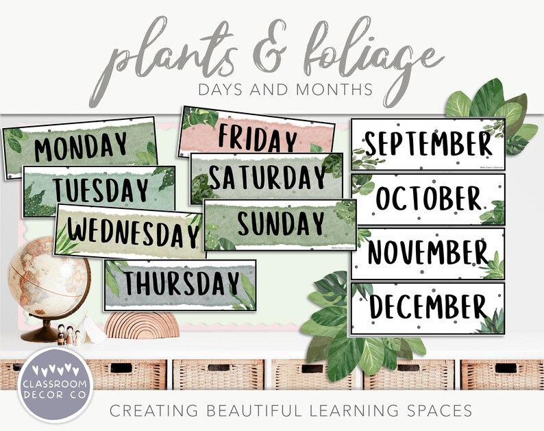 PLANTS & FOLIAGE Days and Months Display Days of the Week - Etsy