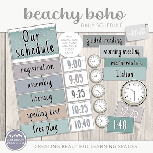BEACHY BOHO Daily Schedule, Classroom Timetable Display Organizer ...