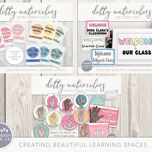 DOTTY WATERCOLOR Complete Bundle, Classroom Labels, Custom Classroom ...