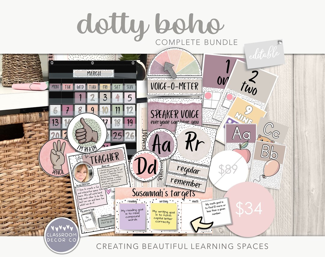 DOTTY BOHO Complete Classroom Display Label Bundle Neutral - Etsy