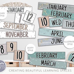 BEACHY BOHO Classroom Calendar, Modern Boho Display, Neutral Decor ...