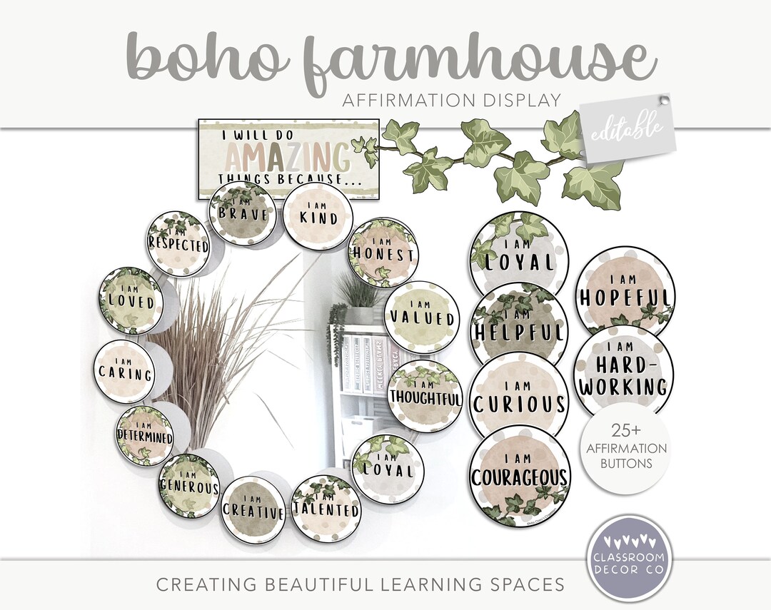 BOHO FARMHOUSE Affirmation Display, Self Esteem Classroom Display ...