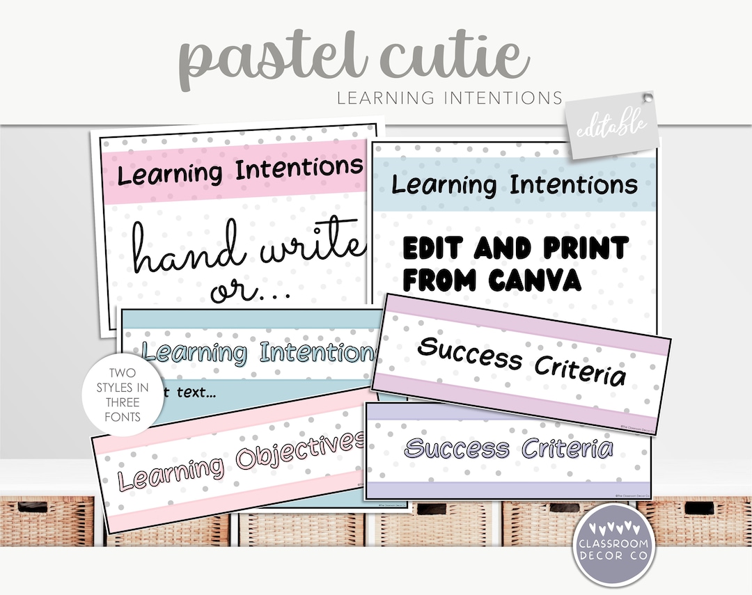 PASTEL CUTIE Learning Intentions, Learning Objective Poster, Success ...