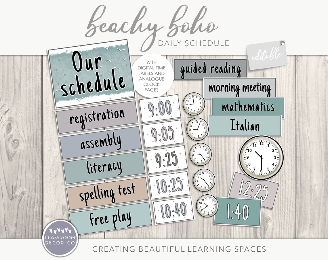 BEACHY BOHO Daily Schedule Classroom Timetable Display - Etsy