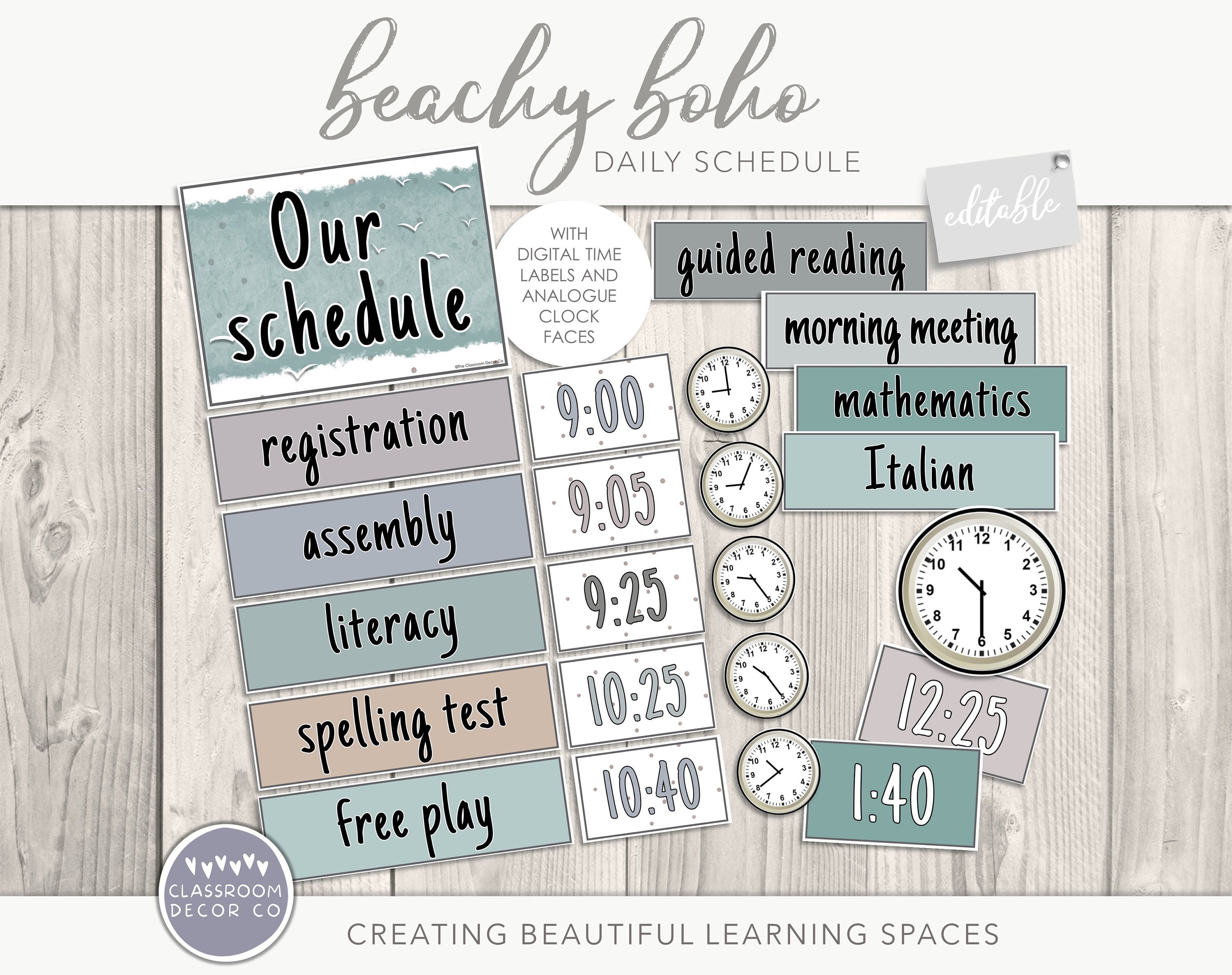 BEACHY BOHO Daily Schedule Classroom Timetable Display - Etsy