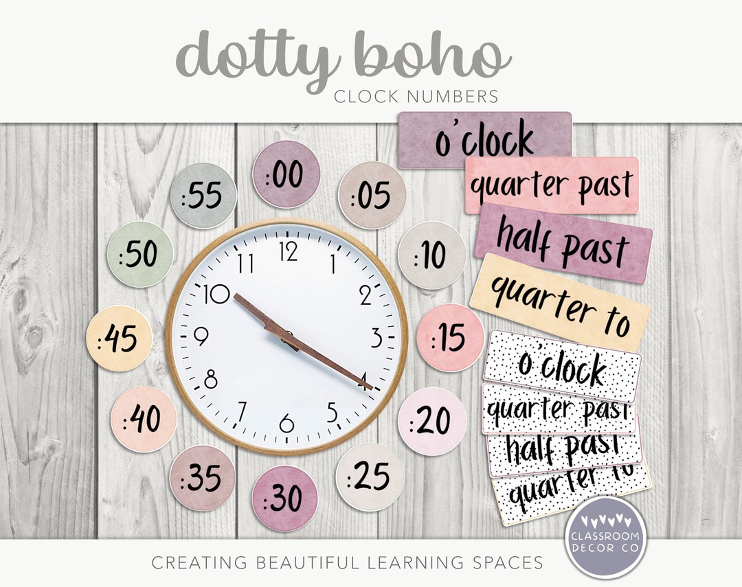 DOTTY BOHO Clock Numbers, Clock Printables, Classroom Printables ...
